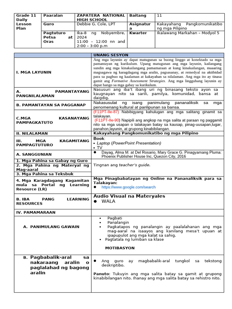 Module 5 DLL No. 2 | PDF