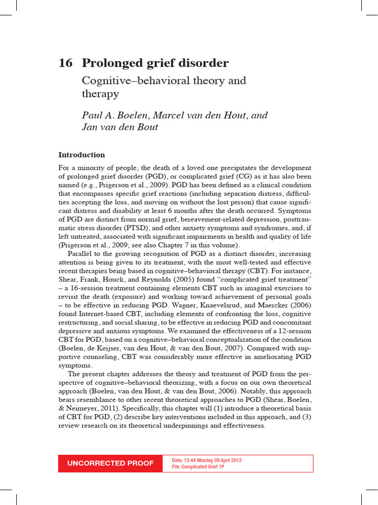 Cognitive-Behavioral Therapy for Prolonged Grief | PDF | Grief ...