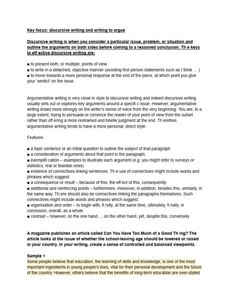 Key Focus - Discursive Writing and Writing To Argue | PDF | Beauty ...
