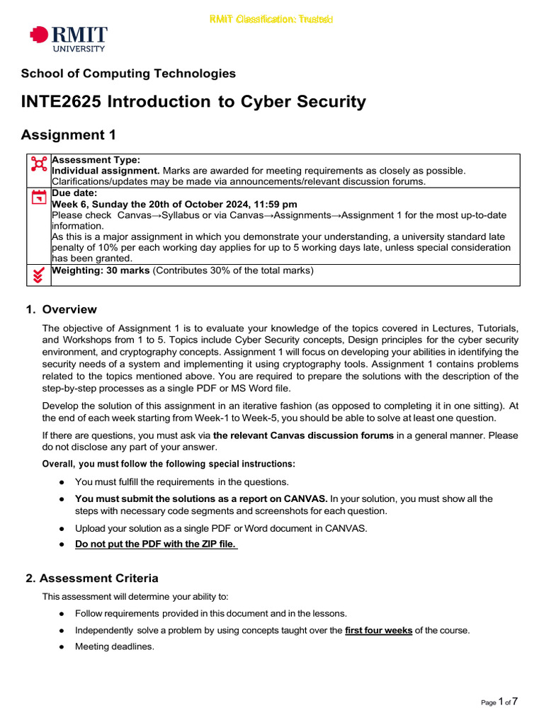 A1 Inte2625 s2 2024-Final Version | PDF | Key (Cryptography) | Encryption