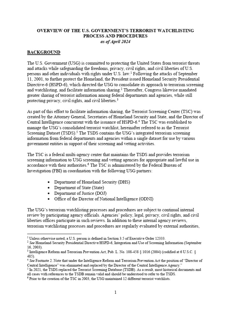 U.S. Terrorist Watchlisting Overview 2024 | PDF | United States ...