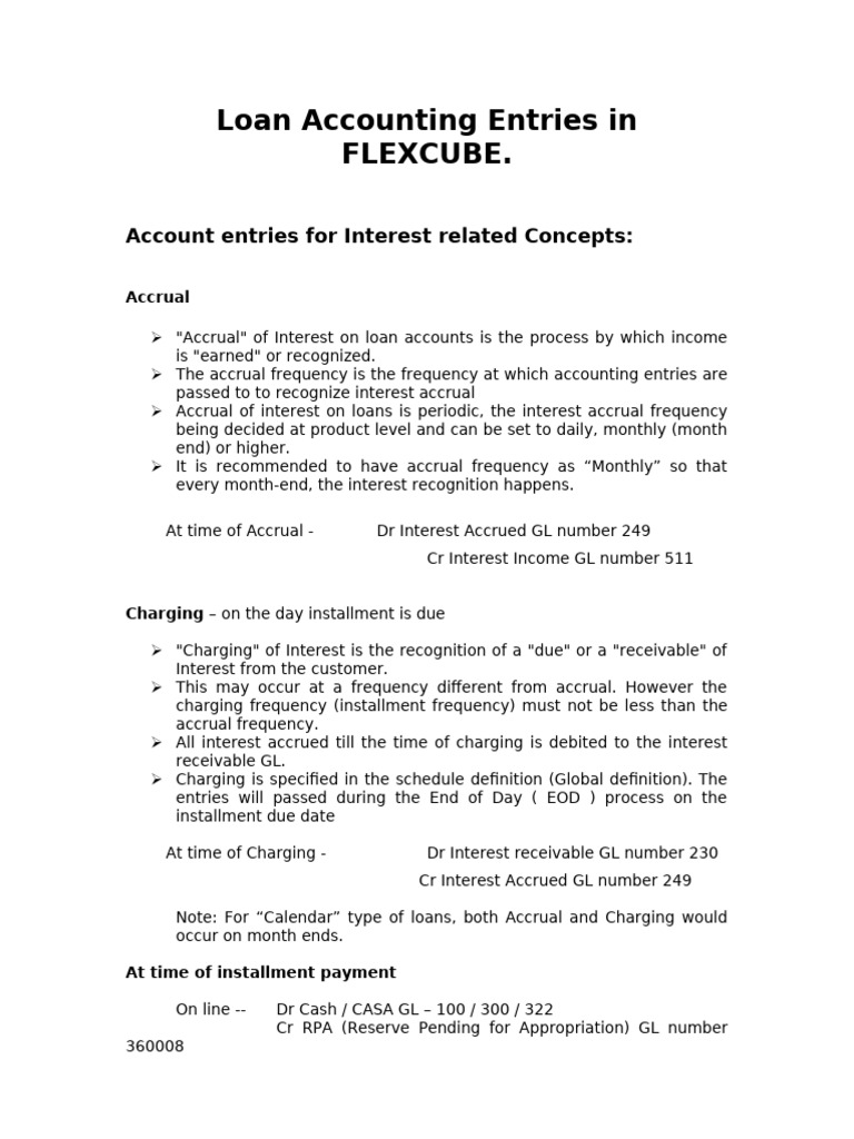 Loan Accounting Entries in FLEXCUBE | PDF | Accrual | Debits And Credits