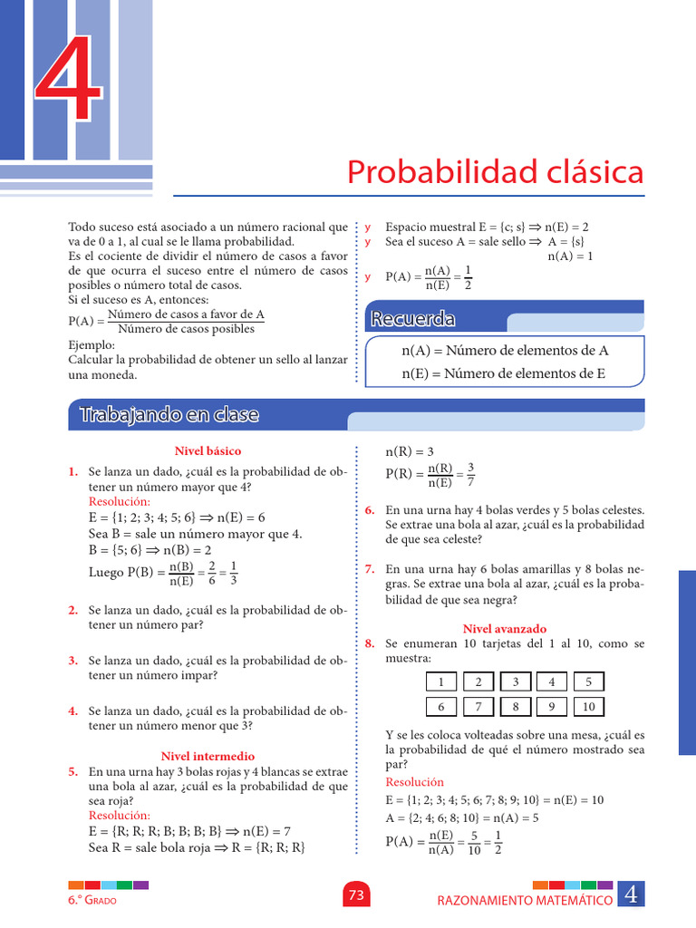 RM - P - 6ºgrado - S4 - Probabilidad Clásica | PDF | Teoría de ...