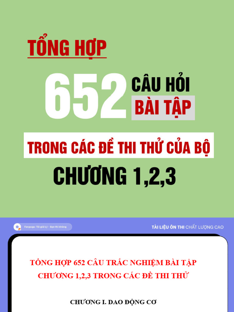 112. Tổng hợp 652 câu hỏi bài tập chương 1,2,3 trong các đề thi thử | PDF