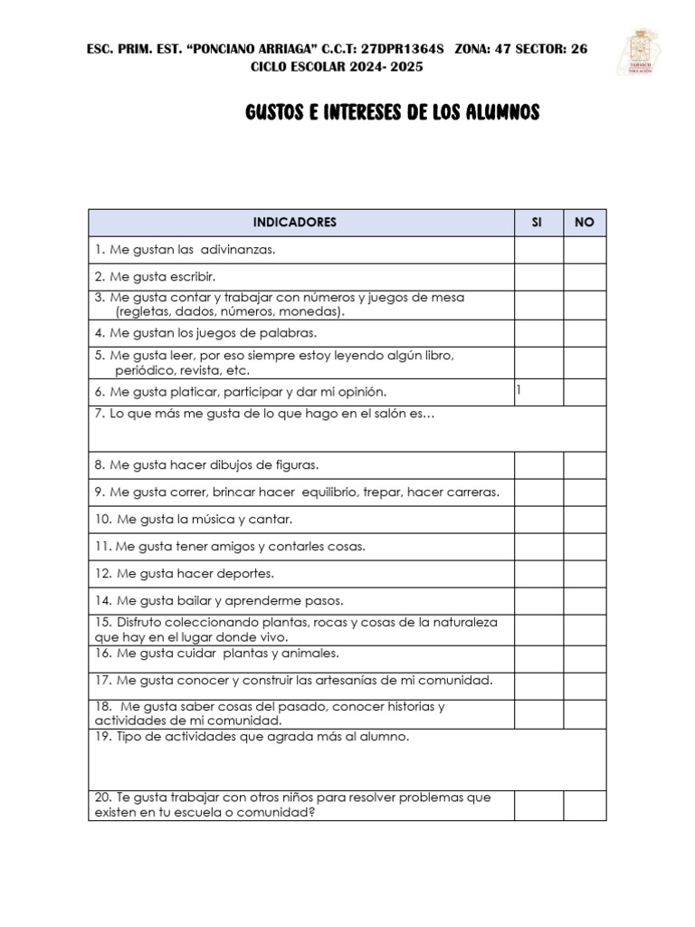 Cuestionario de Intereses - 085104 | PDF