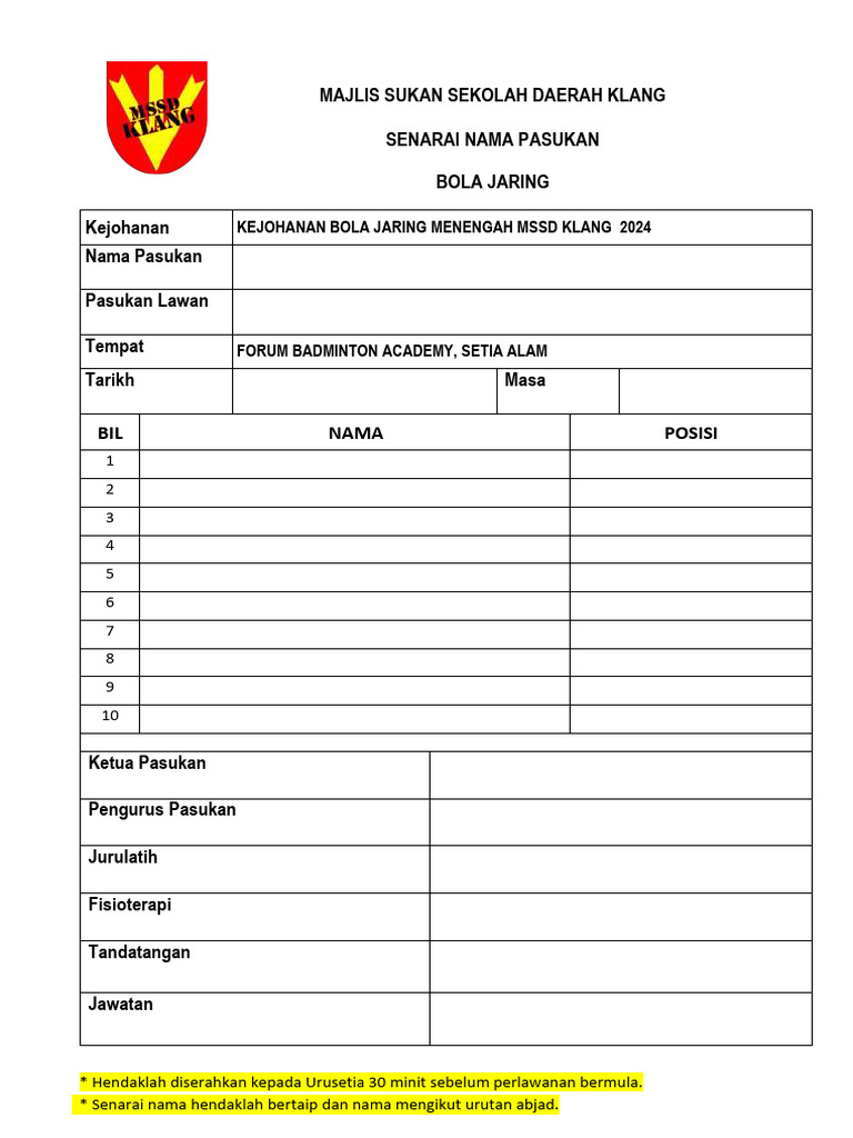 Borang Pendaftaran Perlawanan | PDF