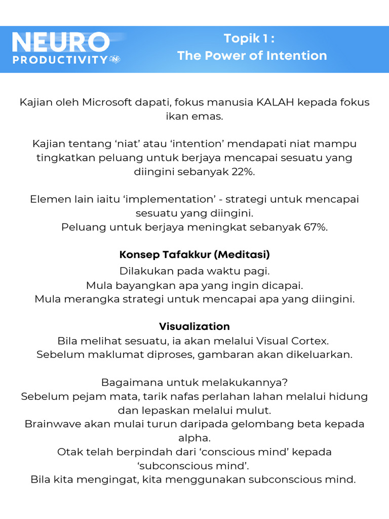 Neuro Productivity Topik 1 The Power of Intention | PDF | Pengembangan ...