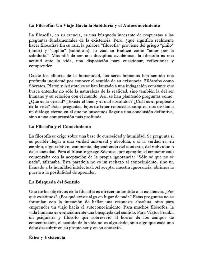 Filosofía: Sabiduría y Autoconocimiento | PDF | Verdad | Existencia