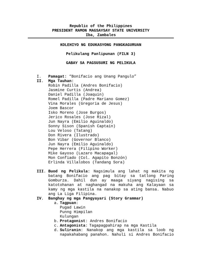 Gabay Sa Pagsusuri NG Isang Pelikula | PDF