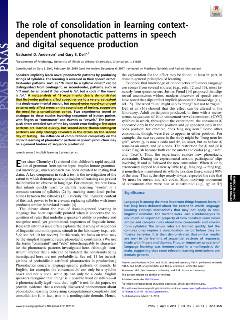 2018 - The Role of Consolidation in Learning Context Dependent Phonotactic Patterns in Speech ...