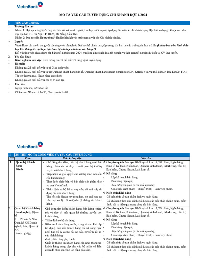 VietinBank MTCV 2024 | PDF