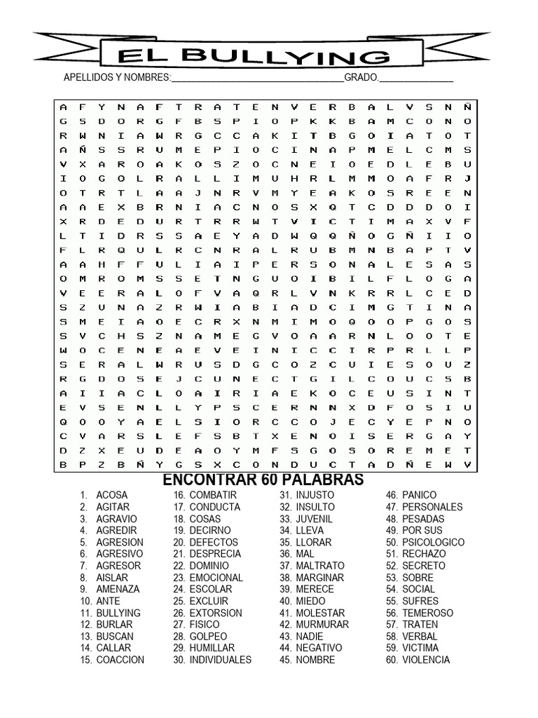 El Bullying - Sopa de Letras | PDF