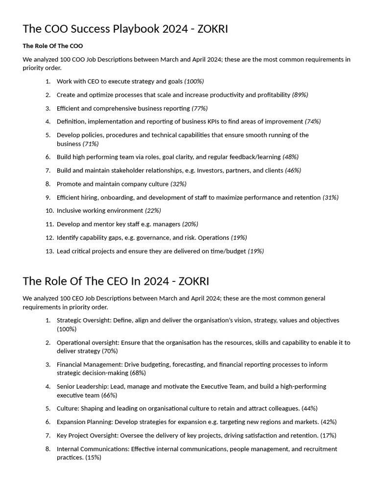 COO & CEO Roles Analysis 2024 | PDF | Employee Retention | Chief Operating Officer