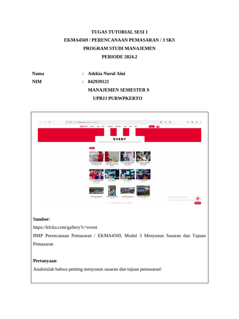 Tugas 1 Adzkia Nurul Aini Perencanaan Manajemen | PDF | Karier & Perkembangan
