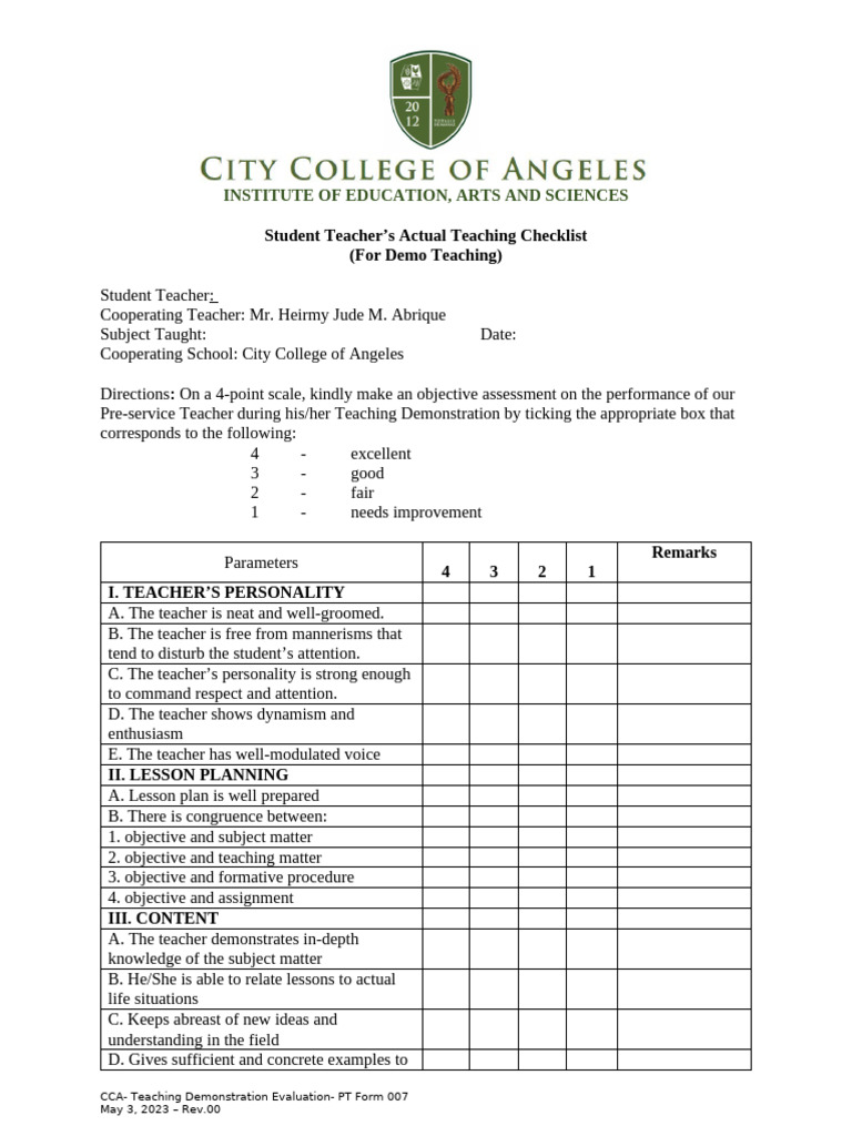 Teaching Demonstration Evaluation | PDF | Teachers | Teaching Method