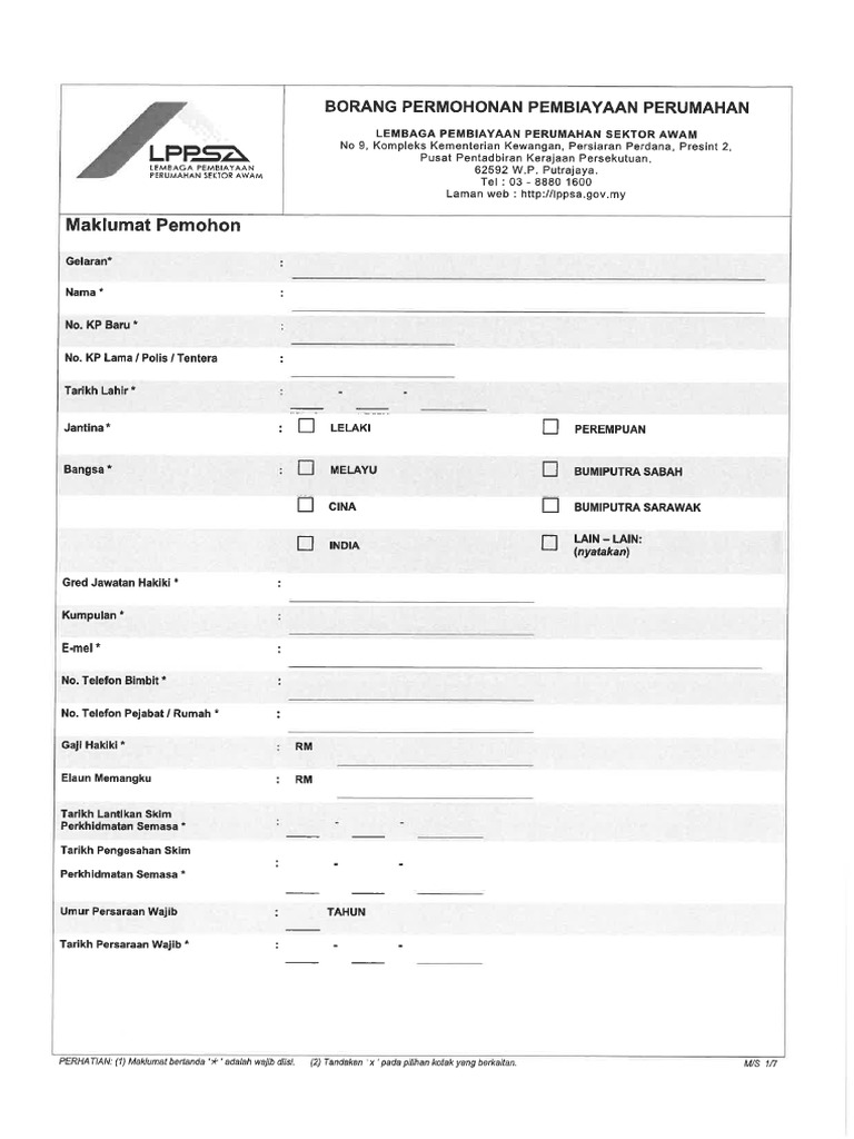 Borang Lppsa - Kosong | PDF