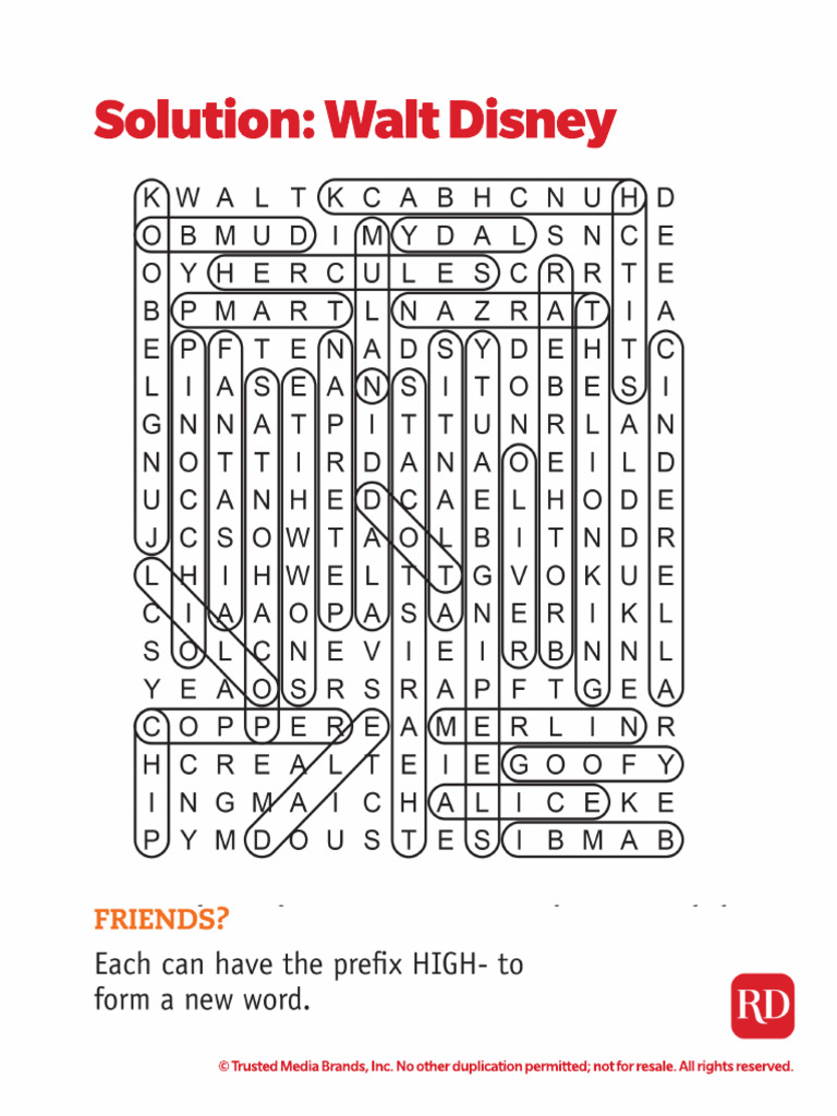 Solutions Waltdisney Wordsearch | PDF