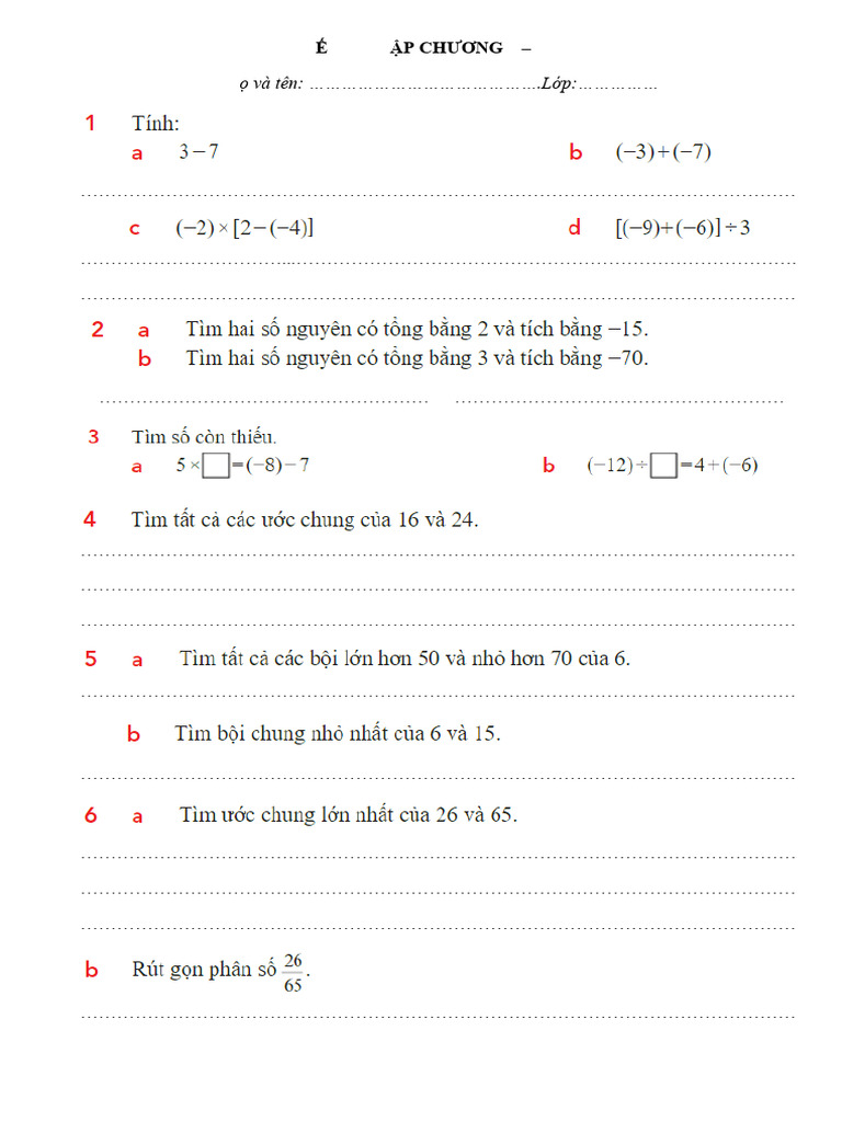 PHIẾU ÔN TẬP CHƯƠNG 1 - K6 | PDF