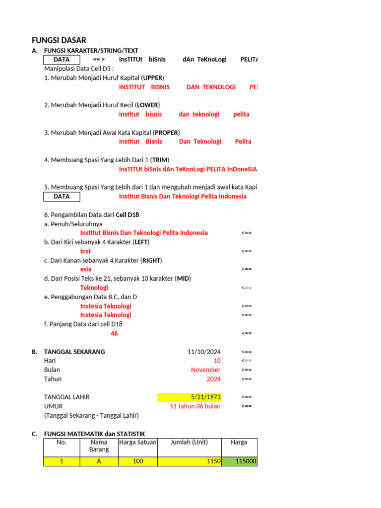 Bahan Praktik Excel 2024 | PDF