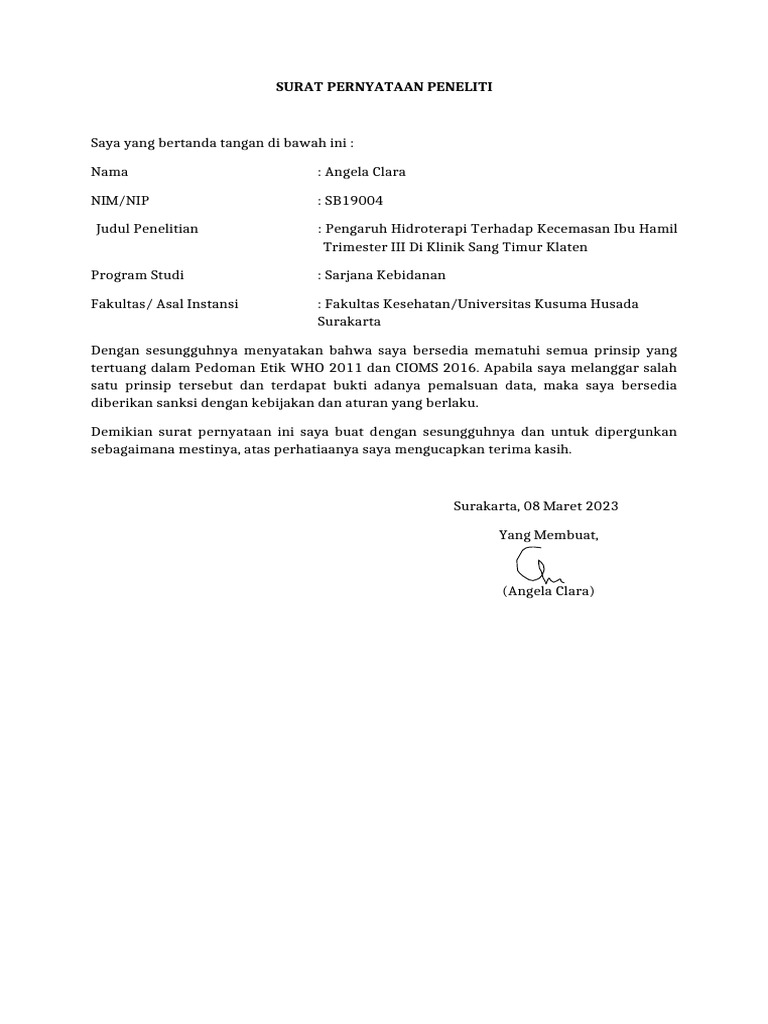 PROTOKOL ETIK ANGELA CLARA SB19004 Fikss | PDF