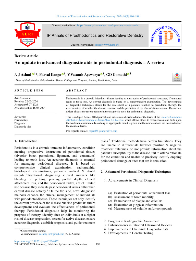 An Update in Advanced Diagnostic Aids in Periodont | PDF ...