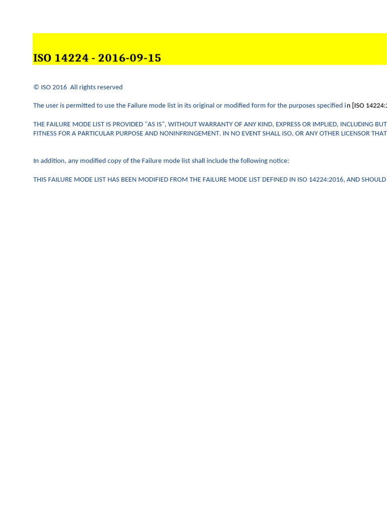 ISO 14224:2016 Failure Mode List | PDF | Leak | Oil Well