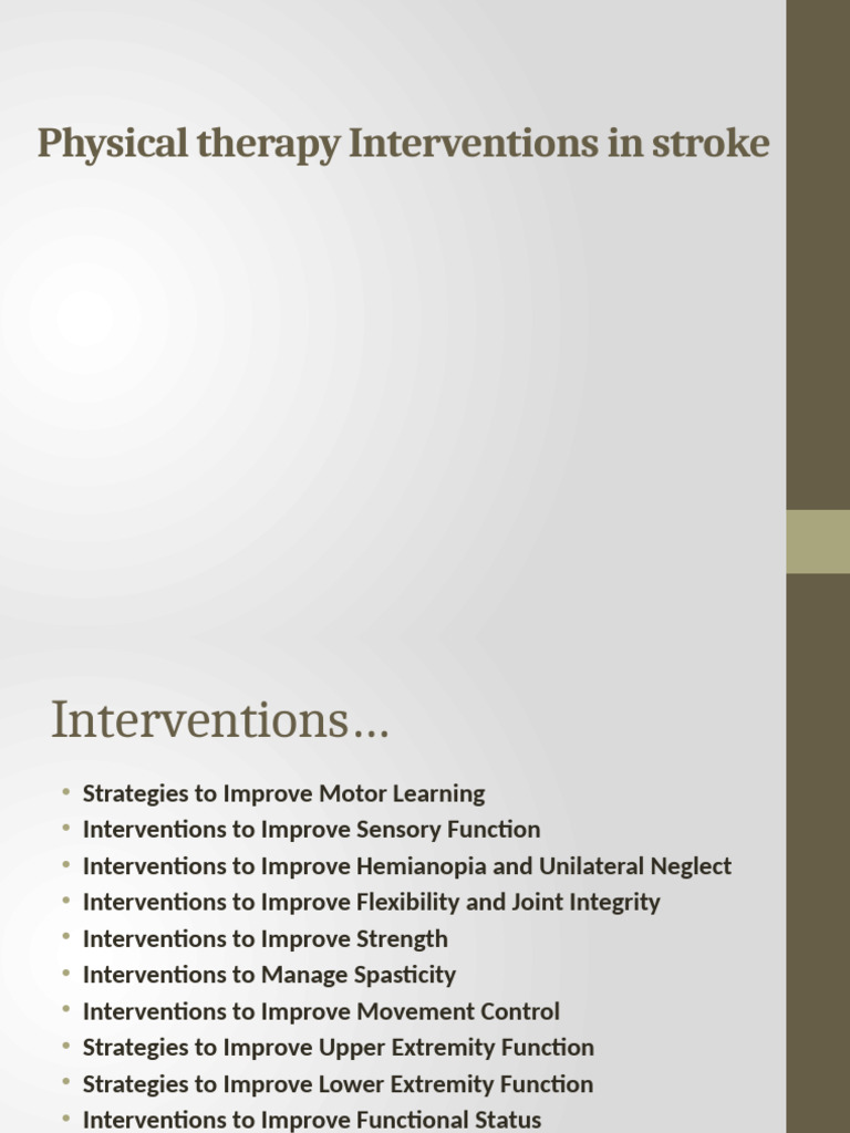 Physical Therapy Intervention in Stroke | PDF | Anatomical Terms Of Motion | Balance (Ability)
