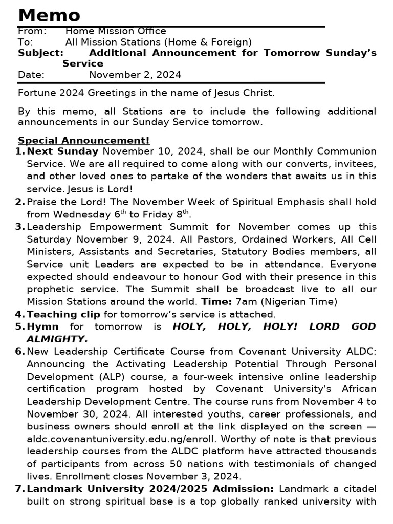 Sunday Service Announcements | PDF | Abrahamic Religions | Christian ...