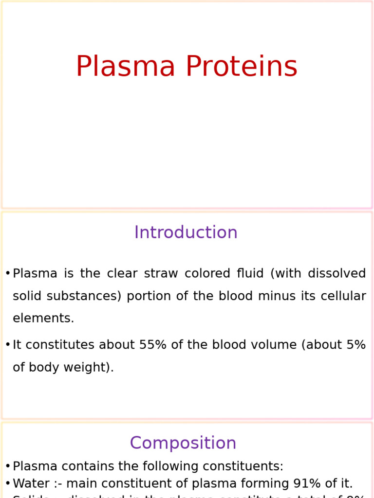 Overview of Plasma Proteins and Functions | PDF | Blood Plasma ...