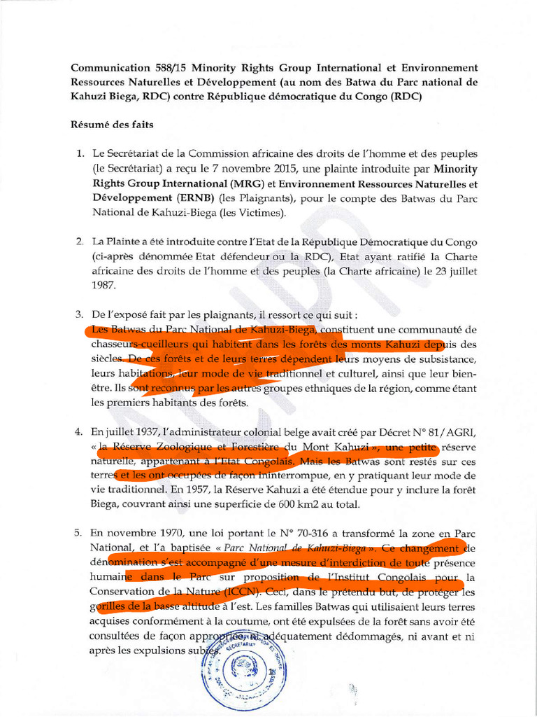ComADHP - Batwa C RDC Communication 588 Decision French Version 1 | PDF