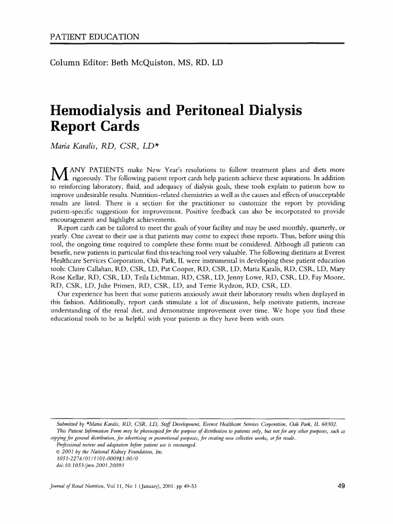 Hemodialysis and Peritoneal Dialysis Report Cards | PDF | Medical ...