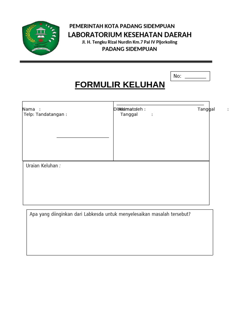 Formulir Keluhan Pasien | PDF | Karier & Perkembangan | Hukum