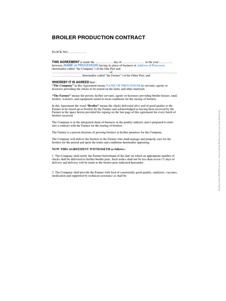 Sample Contract For Broiler in Trinidad and Tobago | PDF | Broiler