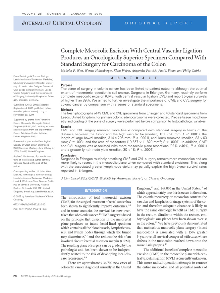 Complete Mesocolic Excision With Central Vascular Ligation Produces an ...