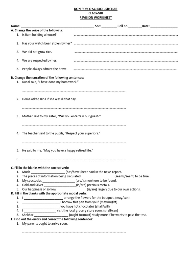 English-II Revision Worksheet | PDF | Language Arts & Discipline | Home ...