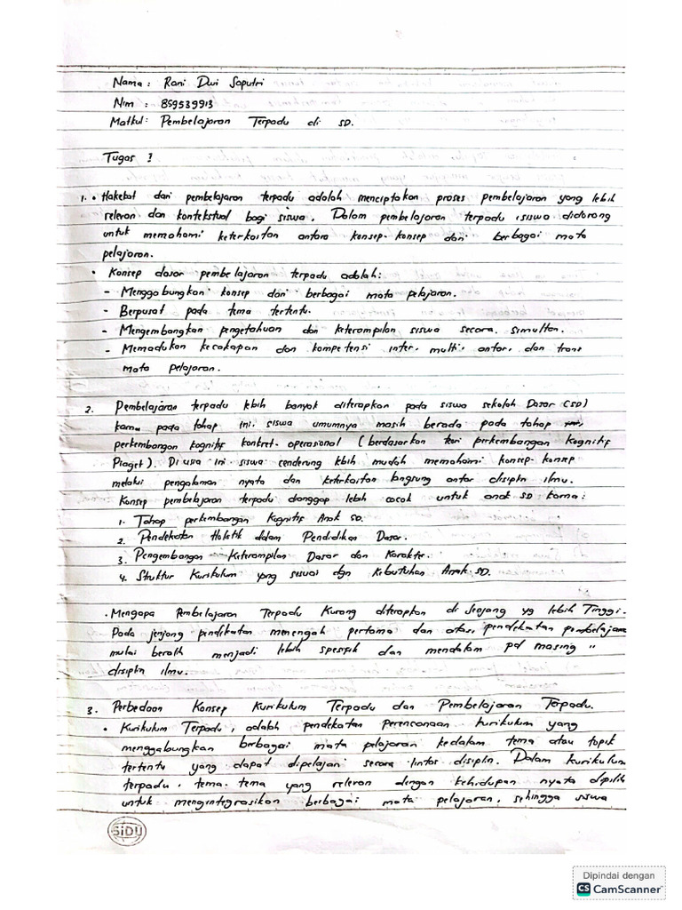 Tugas1.Pembelajaran Terpadu - RANI DWI SAP | PDF