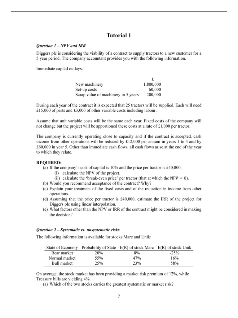 Tutorial 1: Question 1 - NPV and IRR | PDF | Cost Of Capital | Net Present Value