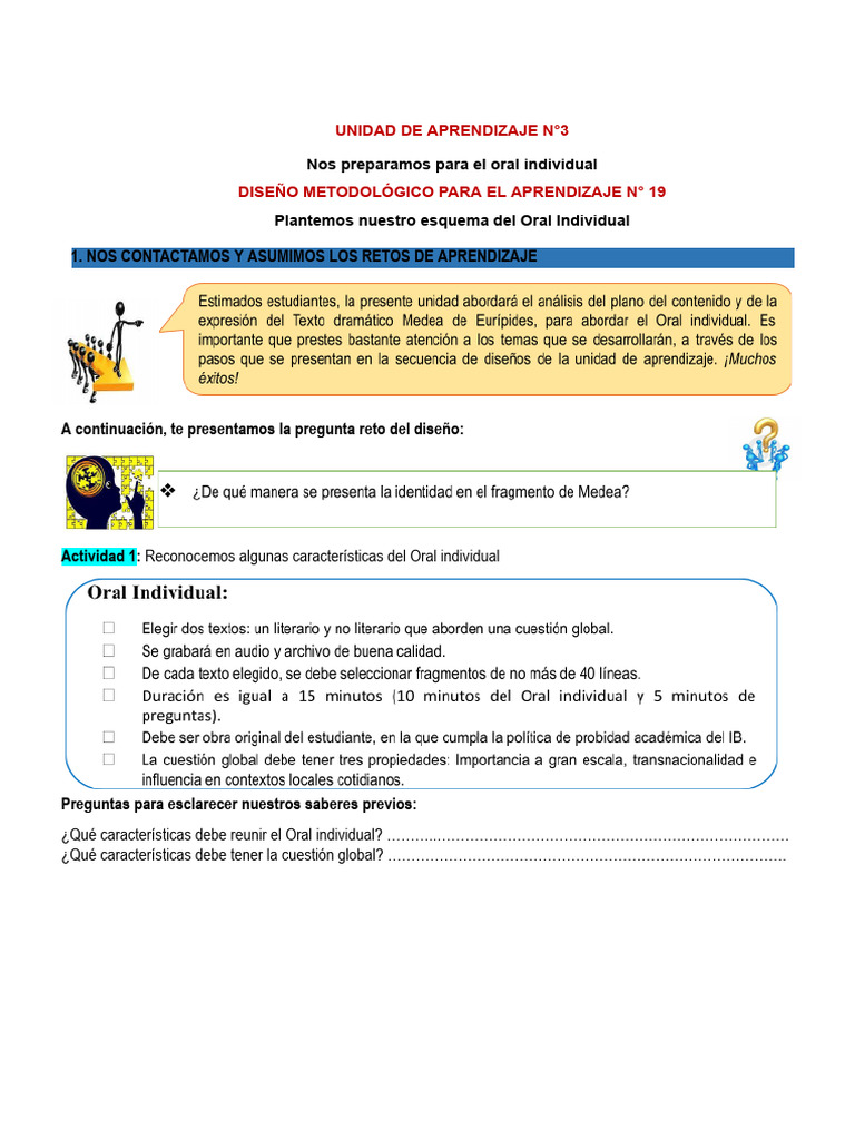 Guía para el Oral Individual: Metodología y Análisis | PDF | Hablar en ...