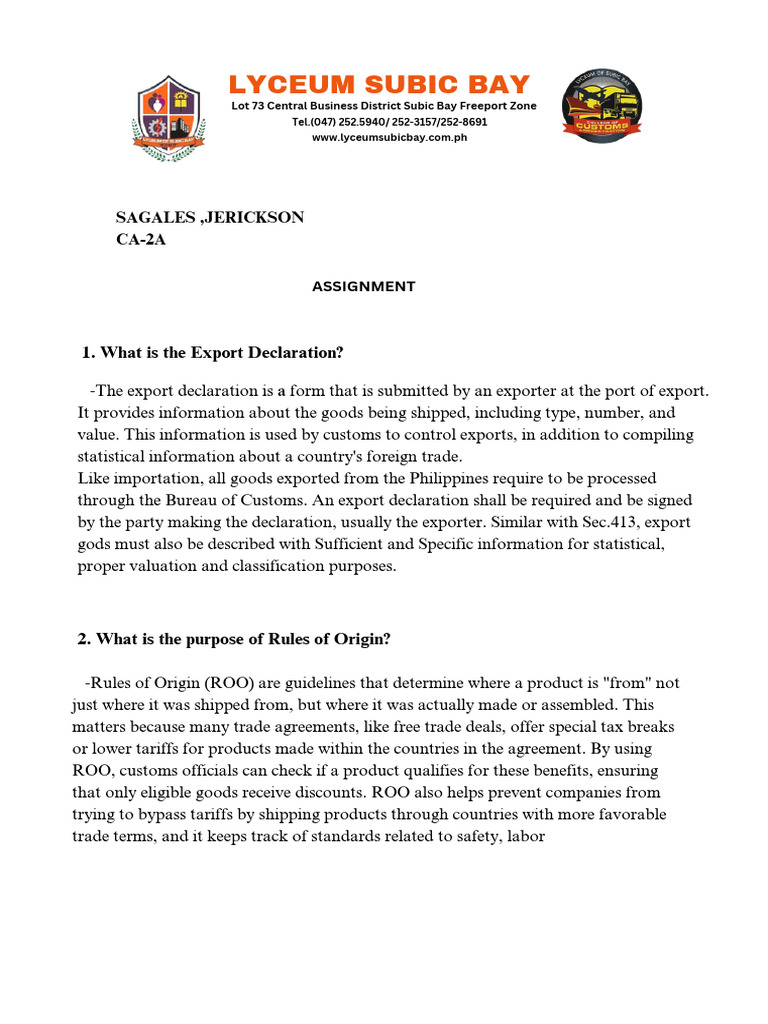 Export Declaration and Rules of Origin Explained | PDF | Technology ...