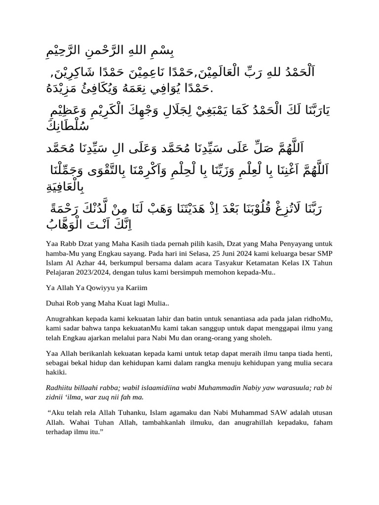 Doa Wisuda SMPIA44 | PDF