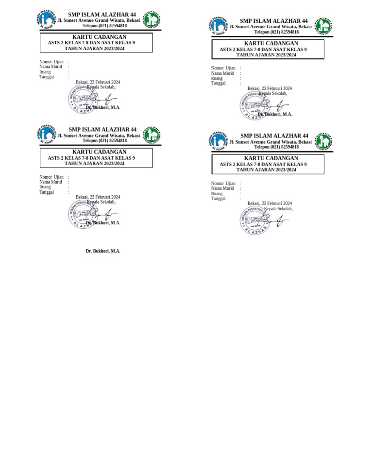 Kartu Cadangan Asts 2 Dan Asat TH 2024 | PDF