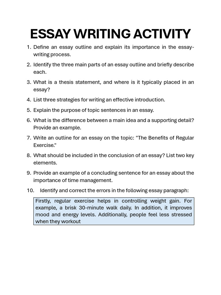 Essay Writing Activity | PDF