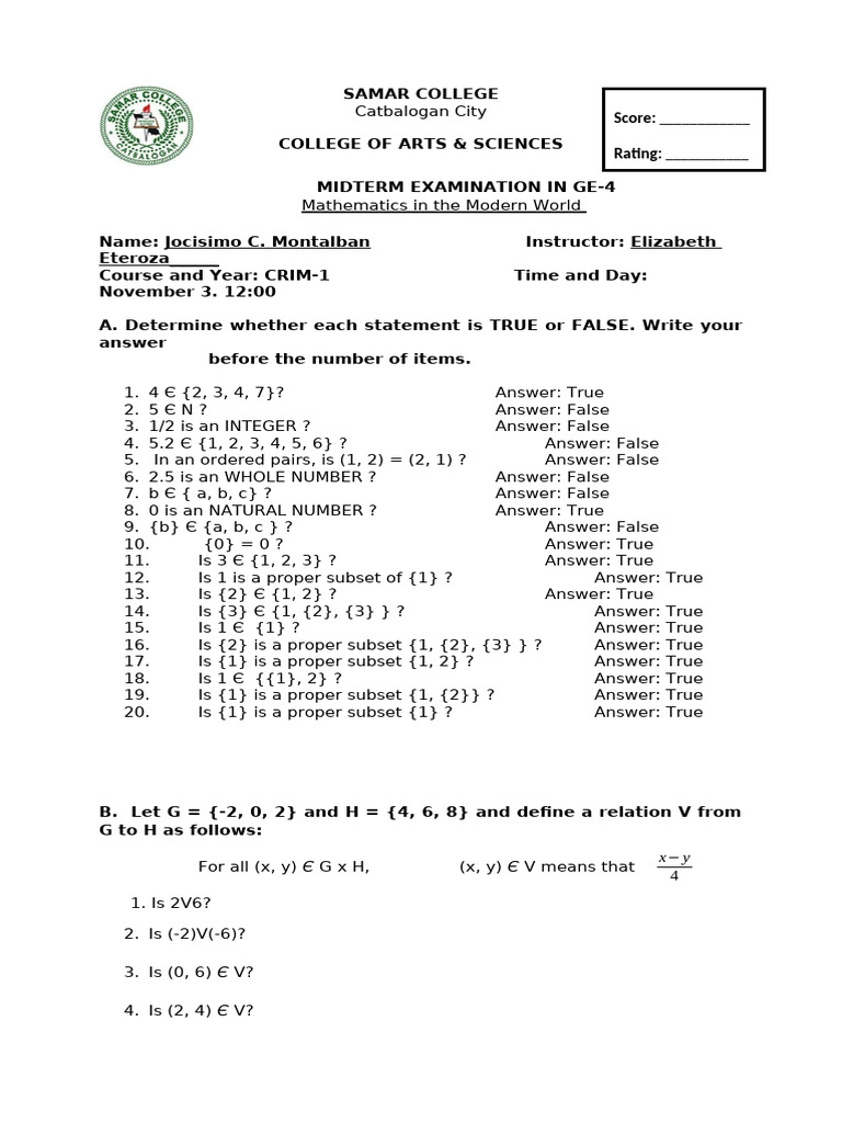 Midterm-Exam-MATH Answered JCM | PDF | Set (Mathematics) | Mathematical Analysis
