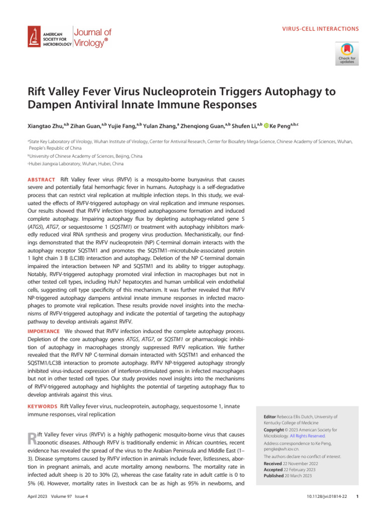 Rift Valley Fever Virus Nucleoprotein Triggers Autophagy To Dampen ...
