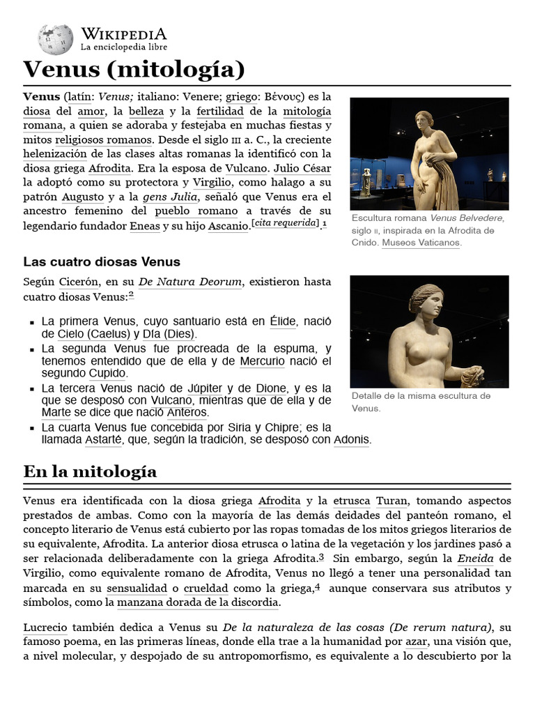 Venus: Diosa Romana del Amor y Belleza | PDF | Ciencias sociales