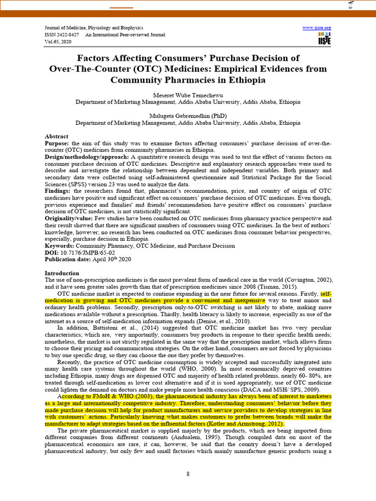 Factors Affecting Consumers' Purchase Decision of Over-The-Counter (OTC) Medicines: Empirical ...