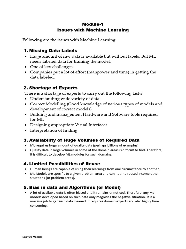 Module 1 Topic 5 Issues of - ML | PDF