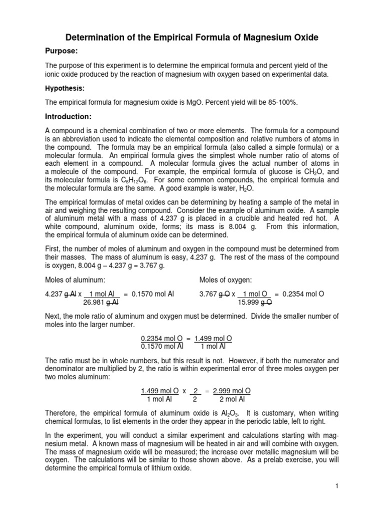 Empirical Formula of Magnesium Oxide Experiment | PDF | Chemical ...