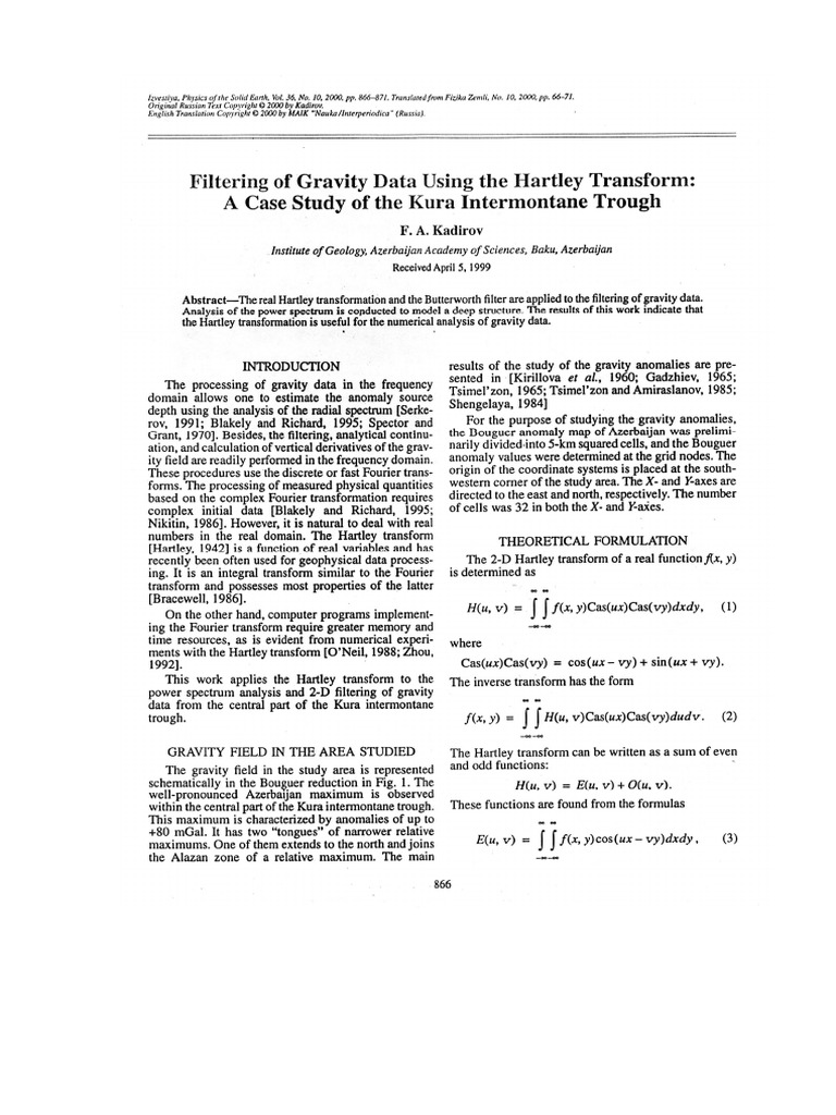 Kadirov Filtering Gravity Data Hartley | PDF
