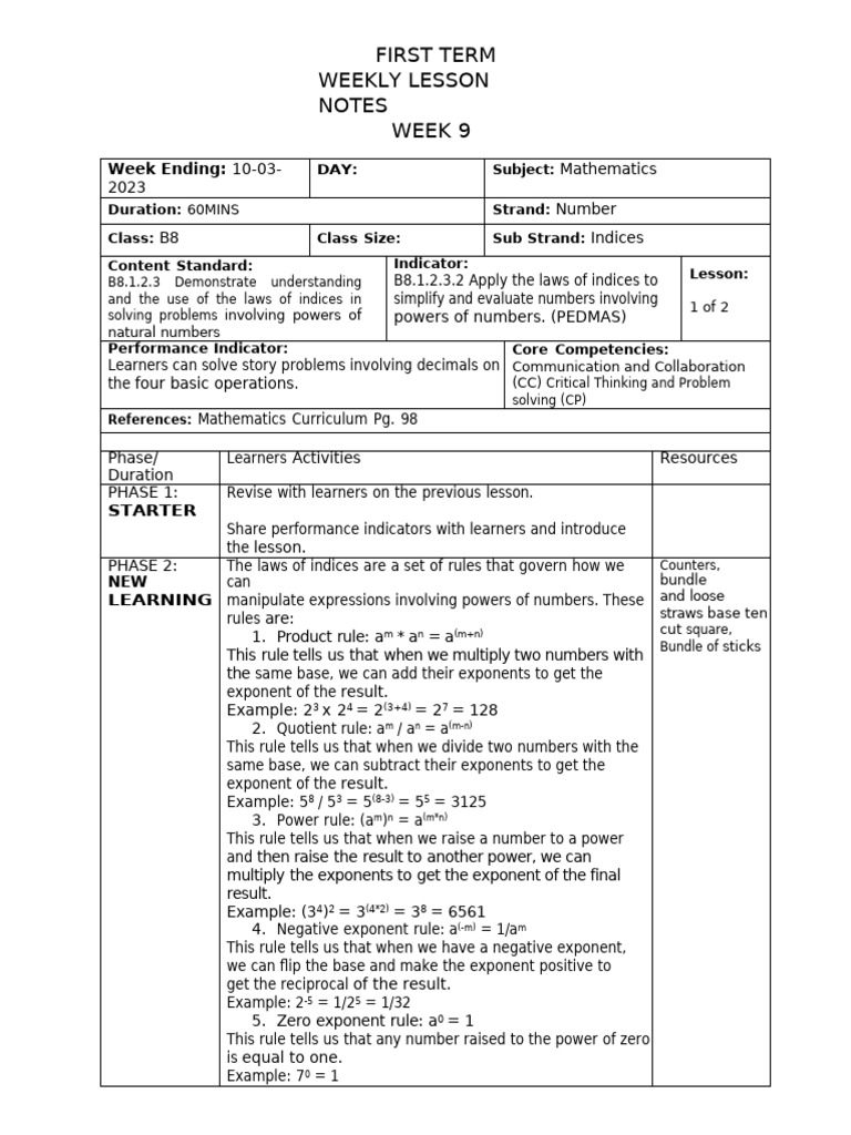 B8-MATHS-WK9 | PDF | Exponentiation | Mathematics